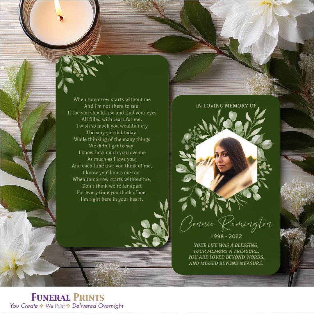 Funeral Print Memorial Card, Custom Funeral Card With Photo of Size 2 ...