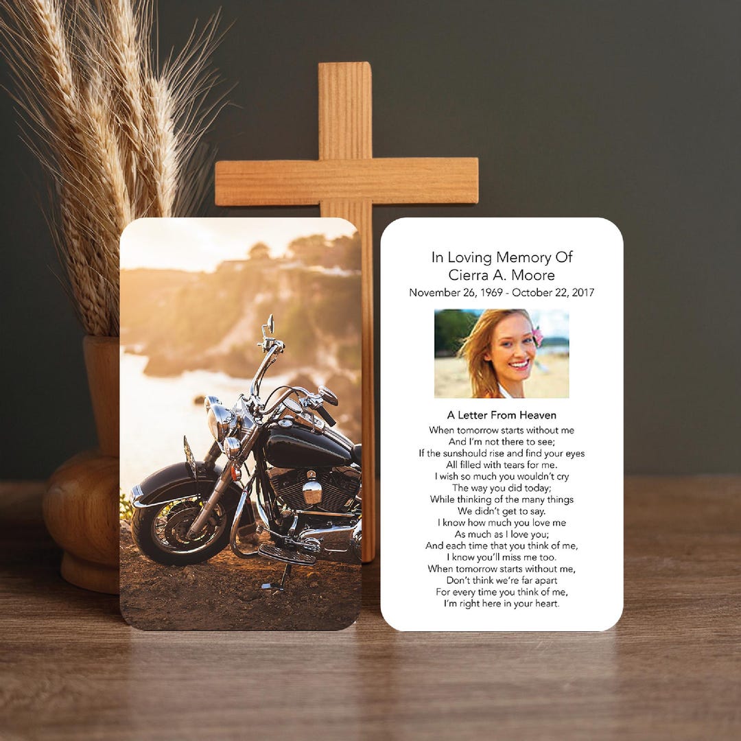Custom Motorcycle Memorial Card: Celebration of Life, Funeral Prayer ...