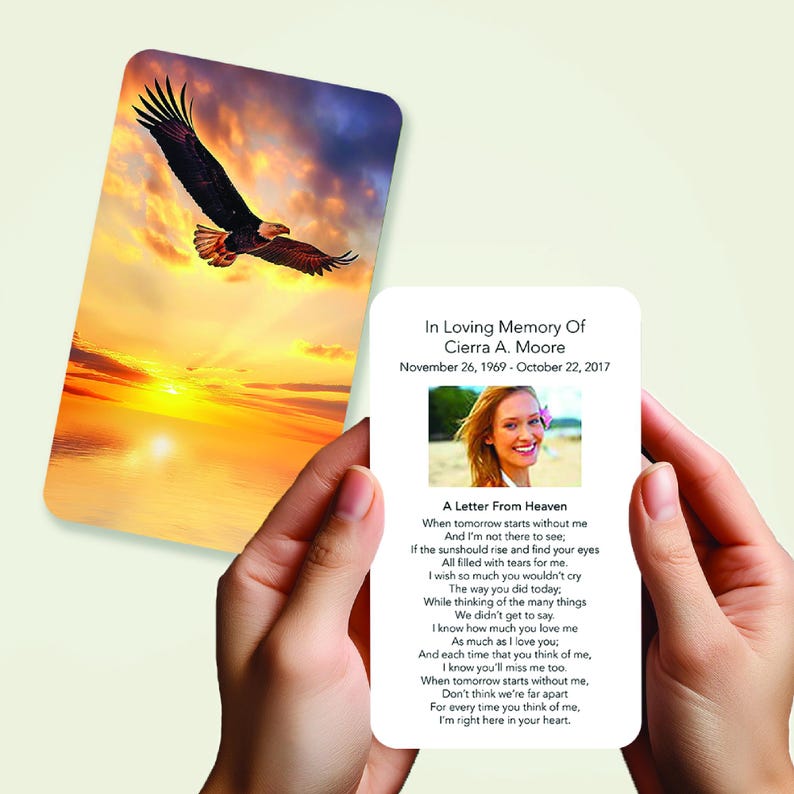 Custom Eagle Memorial Cards: Funeral Prayer Card, Celebration of Life ...