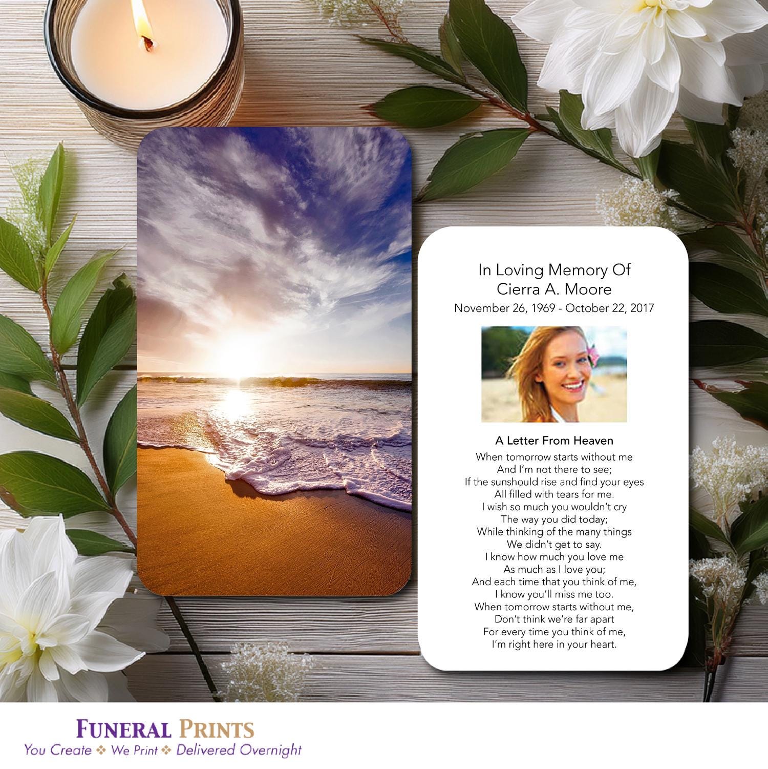 Funeral Print Memorial Card, Custom Funeral Card With Photo of Size 2 ...
