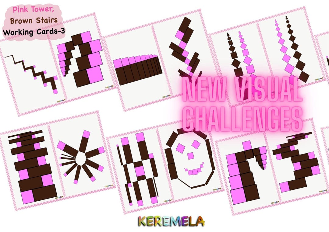 Montessori Pink Tower & Brown Stair – Set 3 | 16 Printable Combo Cards ...