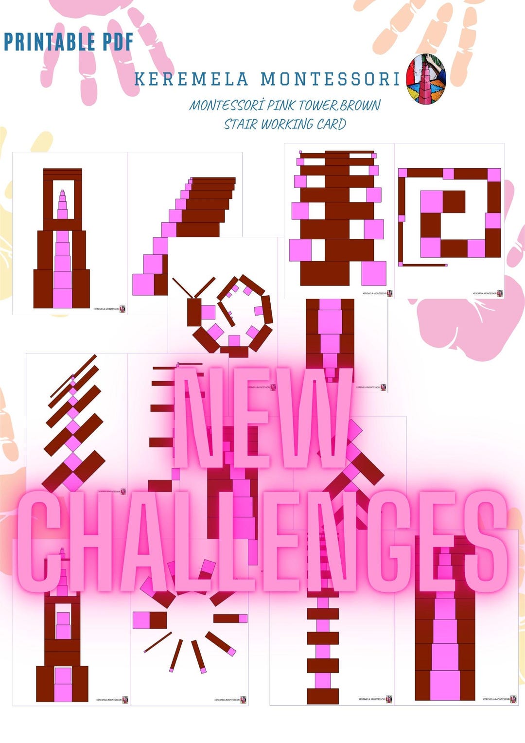 Montessori Pink Tower + Brown Stair Combo Cards Set 2 | 14 New Patterns ...