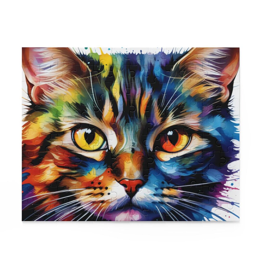 Colorful Cat Puzzle - 500 Pieces, a picture of a cat with a colorful ...