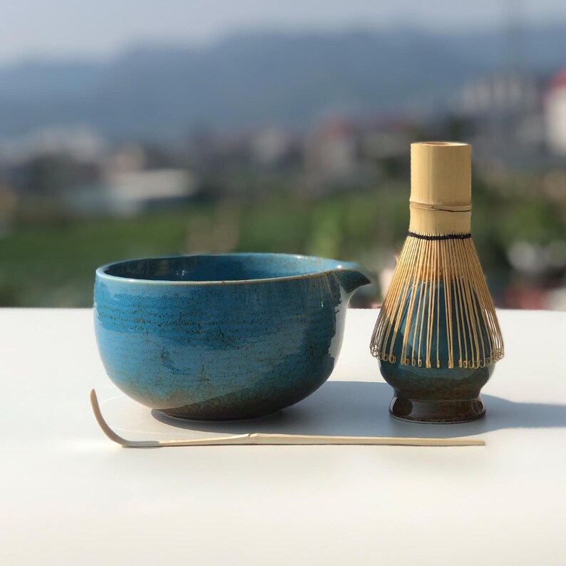 Ceramic Matcha Bowl With Spout Bamboo Whisk and Chasen Holder Matcha ...