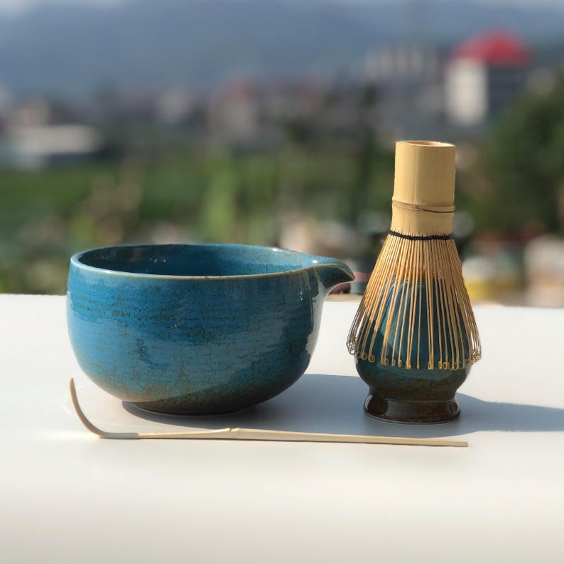 Ceramic Matcha Bowl With Spout Bamboo Whisk and Chasen Holder Matcha ...