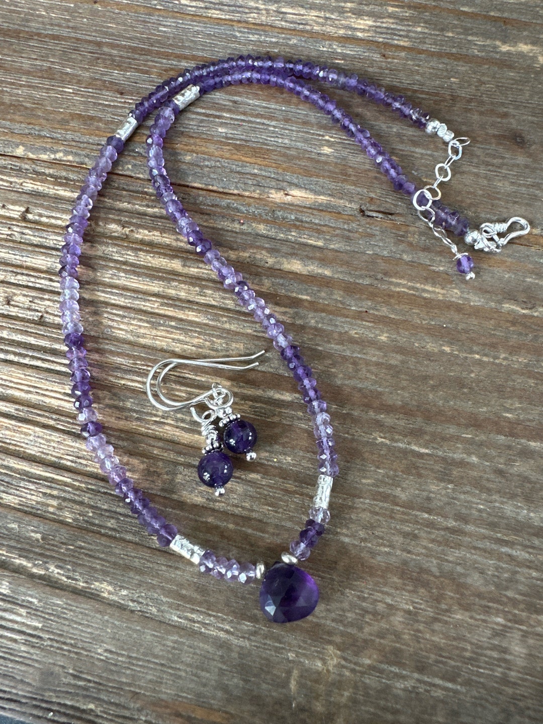 Amethyst Jewelry Set, Amethyst Necklace and Earrings, Sterling Silver ...