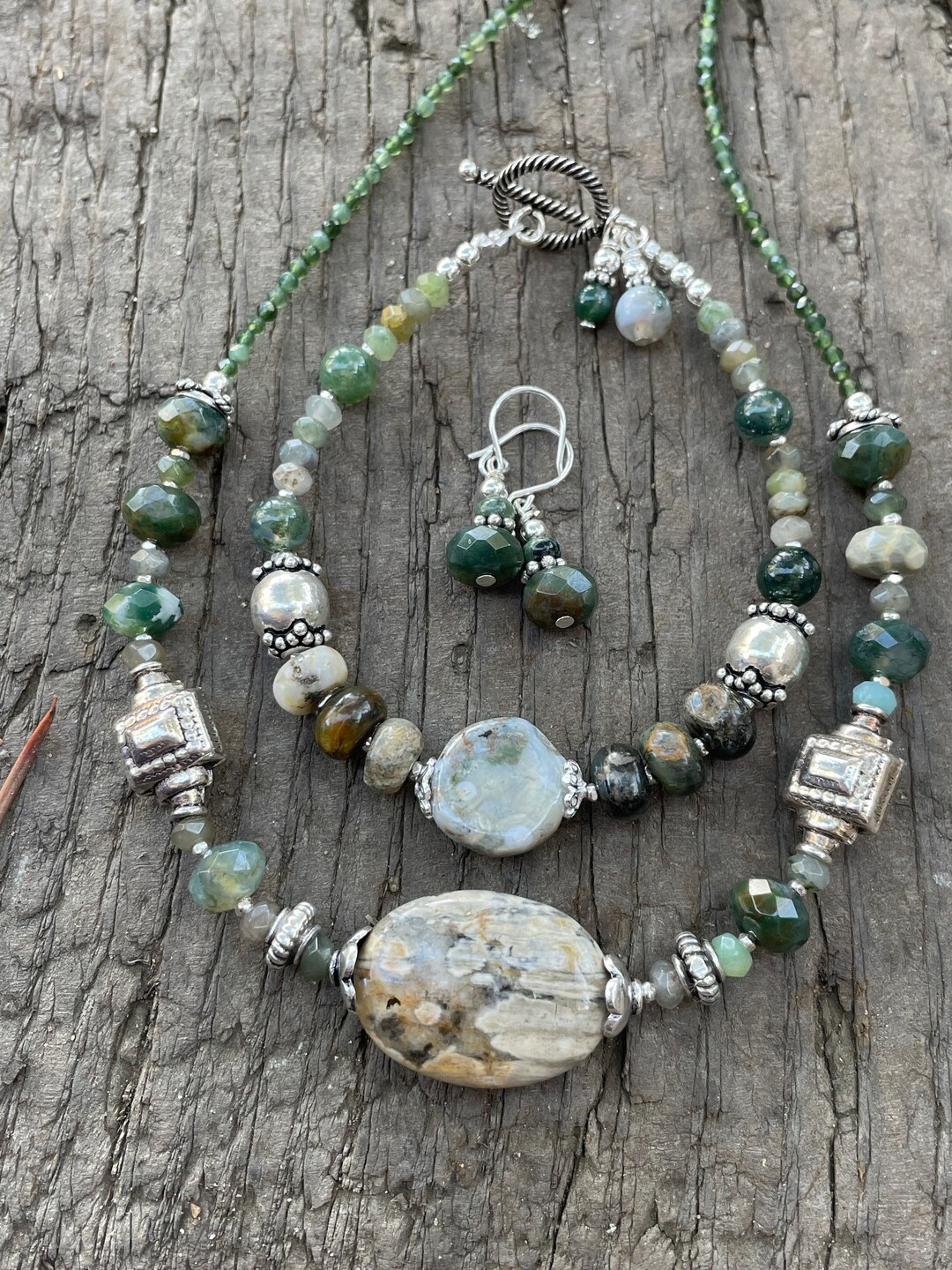 Fancy Jasper Ocean Jasper Moss Agate Sterling Silver Necklace Bracelet ...