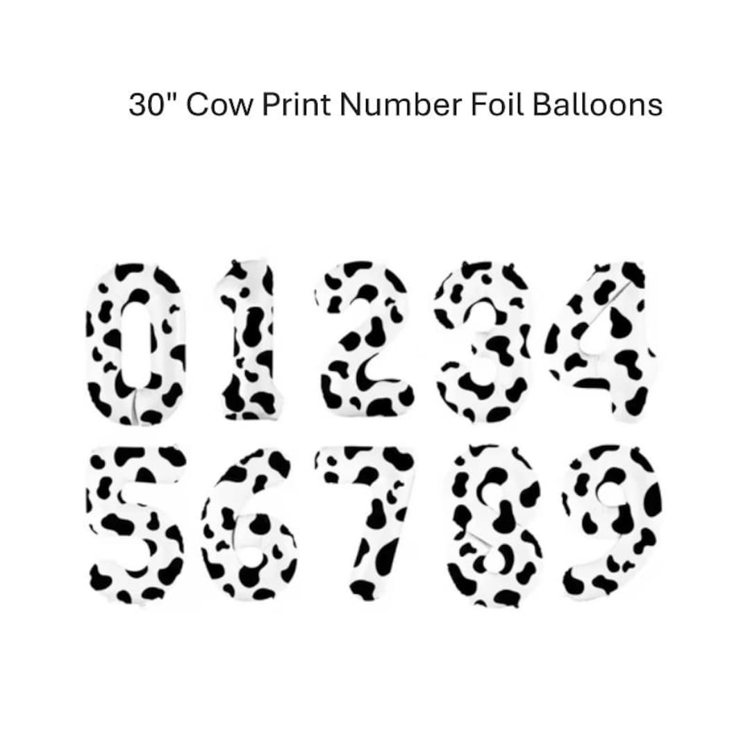 30" Cow Print White Black Numbers Foil Balloons for Birthday ...