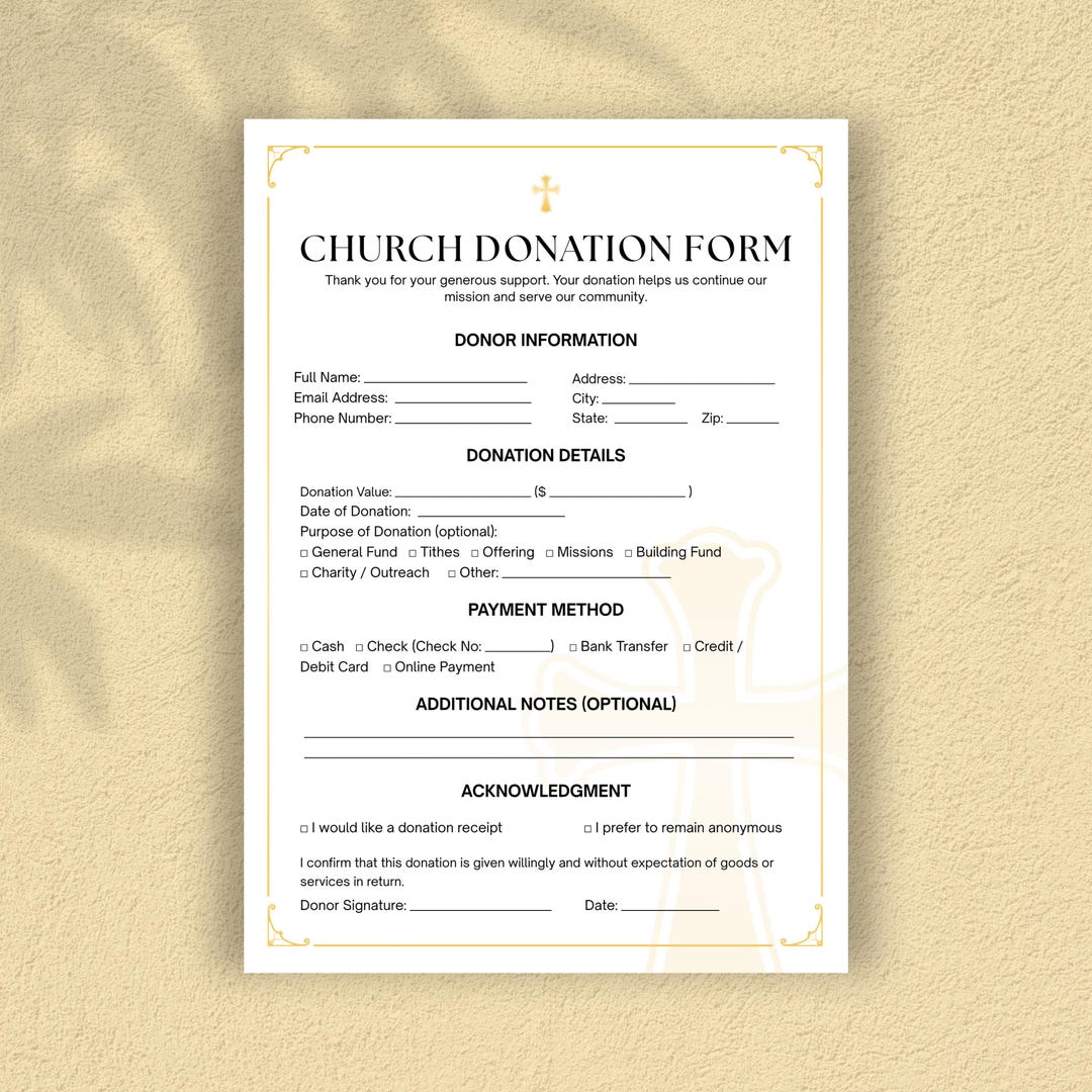 Church Donation Form A4 Canva Template | Church Donation Receipt PDF ...