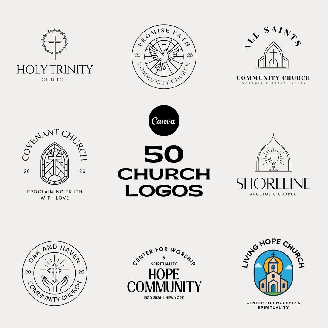 50 Premade Church Logos | Customizable Church Logo Canva Template ...