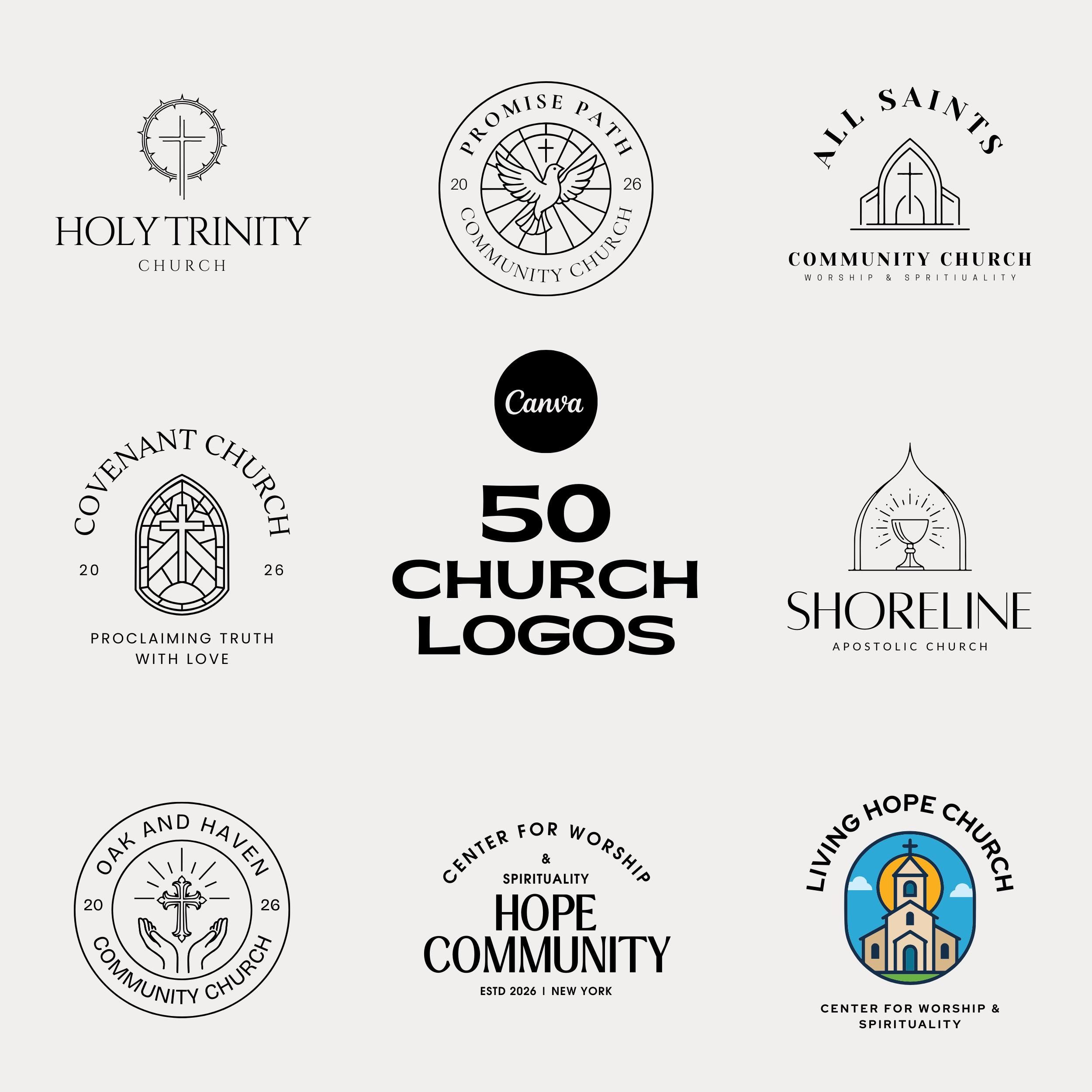 50 Premade Church Logos | Customizable Church Logo Canva Template ...