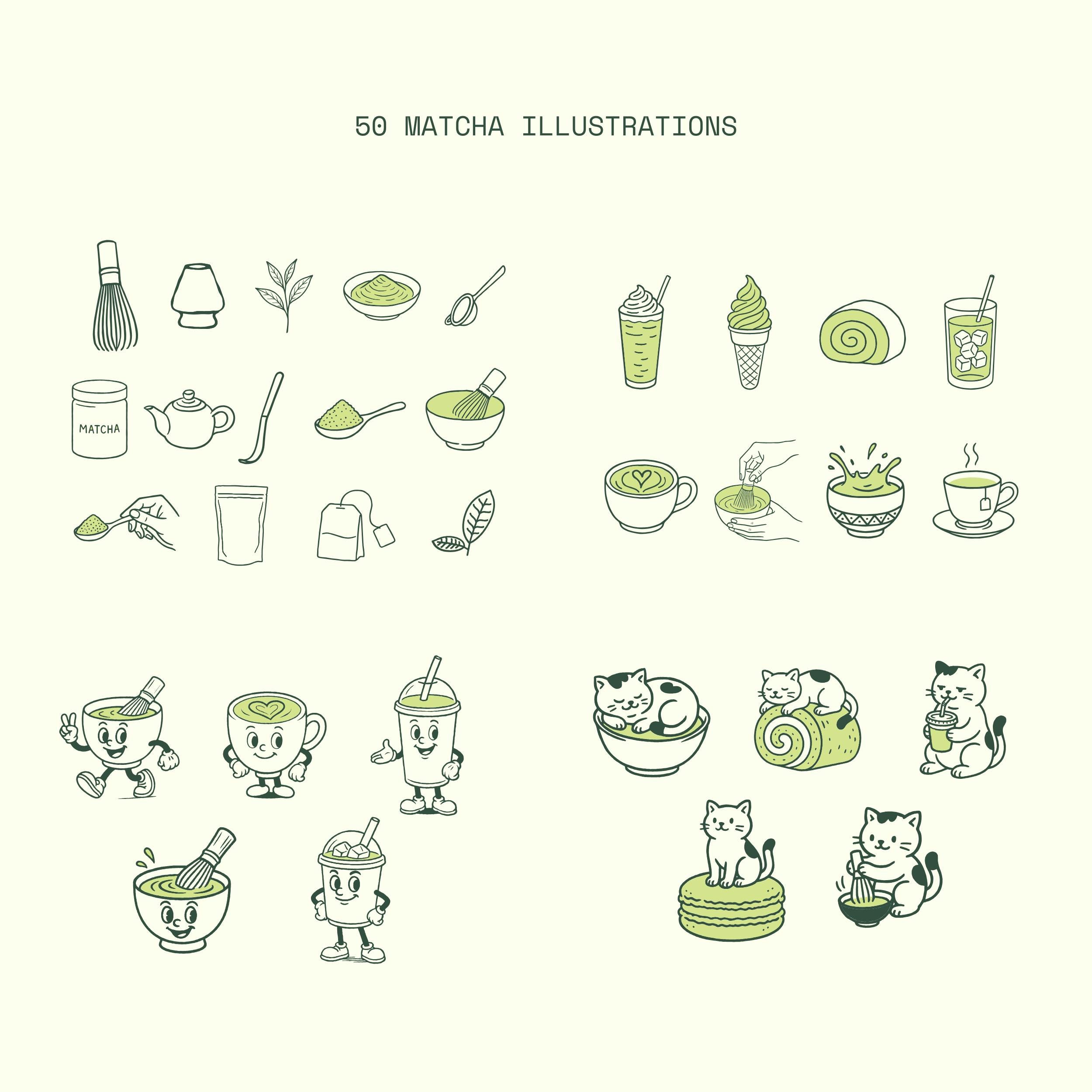 50 Matcha Tea Illustrations | Matcha Clipart | Matcha Tea PNG | Cute ...