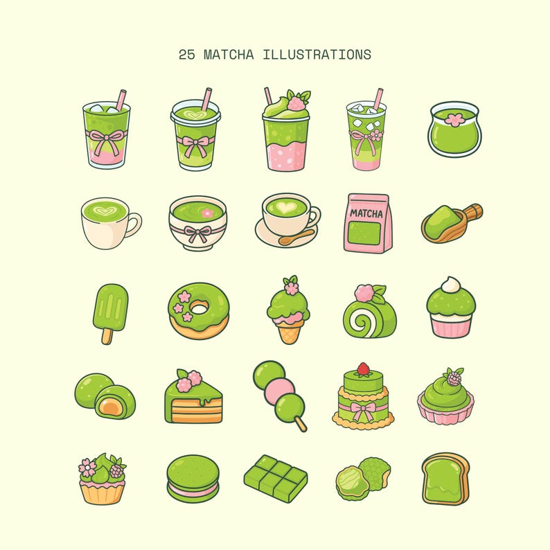 25 Cute Matcha Tea Illustrations | Kawaii Matcha Clipart | Cute Matcha ...