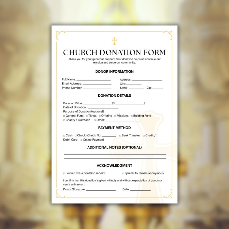 Church Donation Form A4 Canva Template | Church Donation Receipt PDF ...