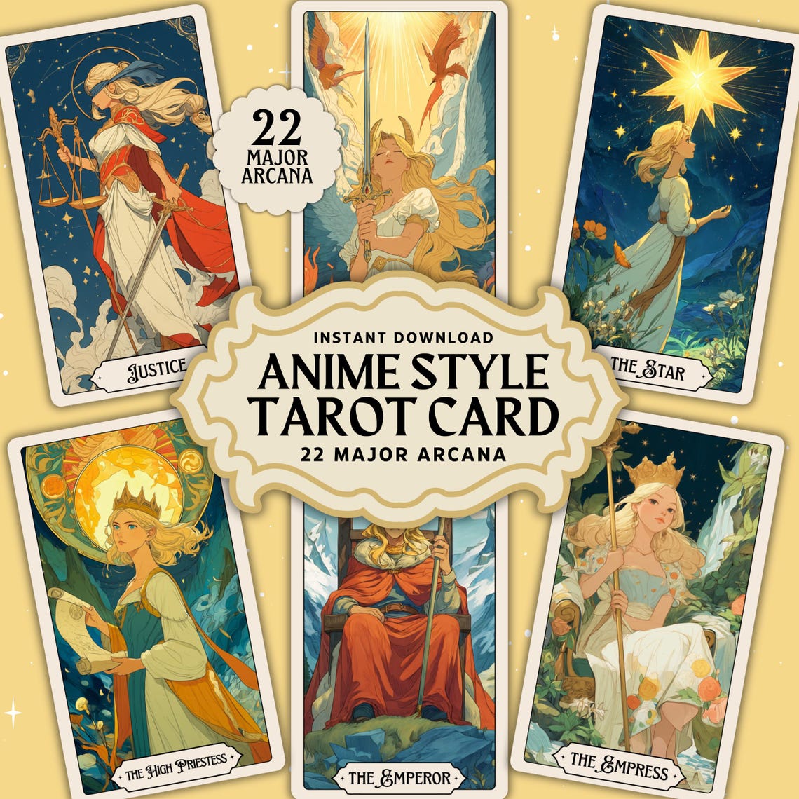 Printable Tarot Deck Anime Theme Major Arcana Deck, 22 Cards Tarot Deck ...