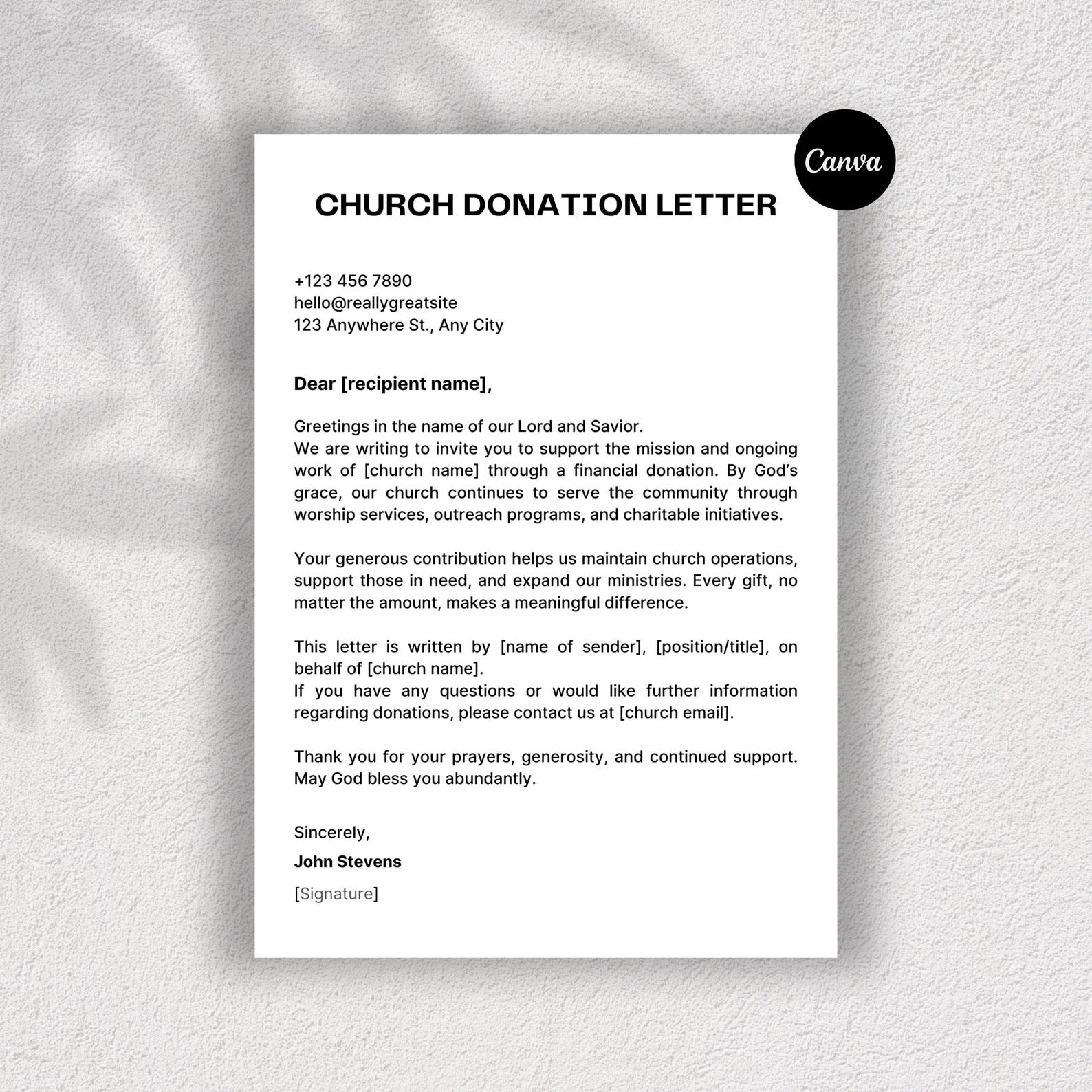Editable Digital Church Donation Letter | Nonprofit Donation Letter ...