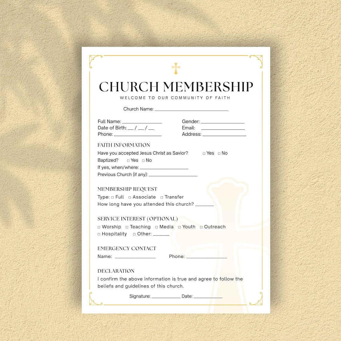 Editable Church Membership Application Form Canva Template | Membership ...