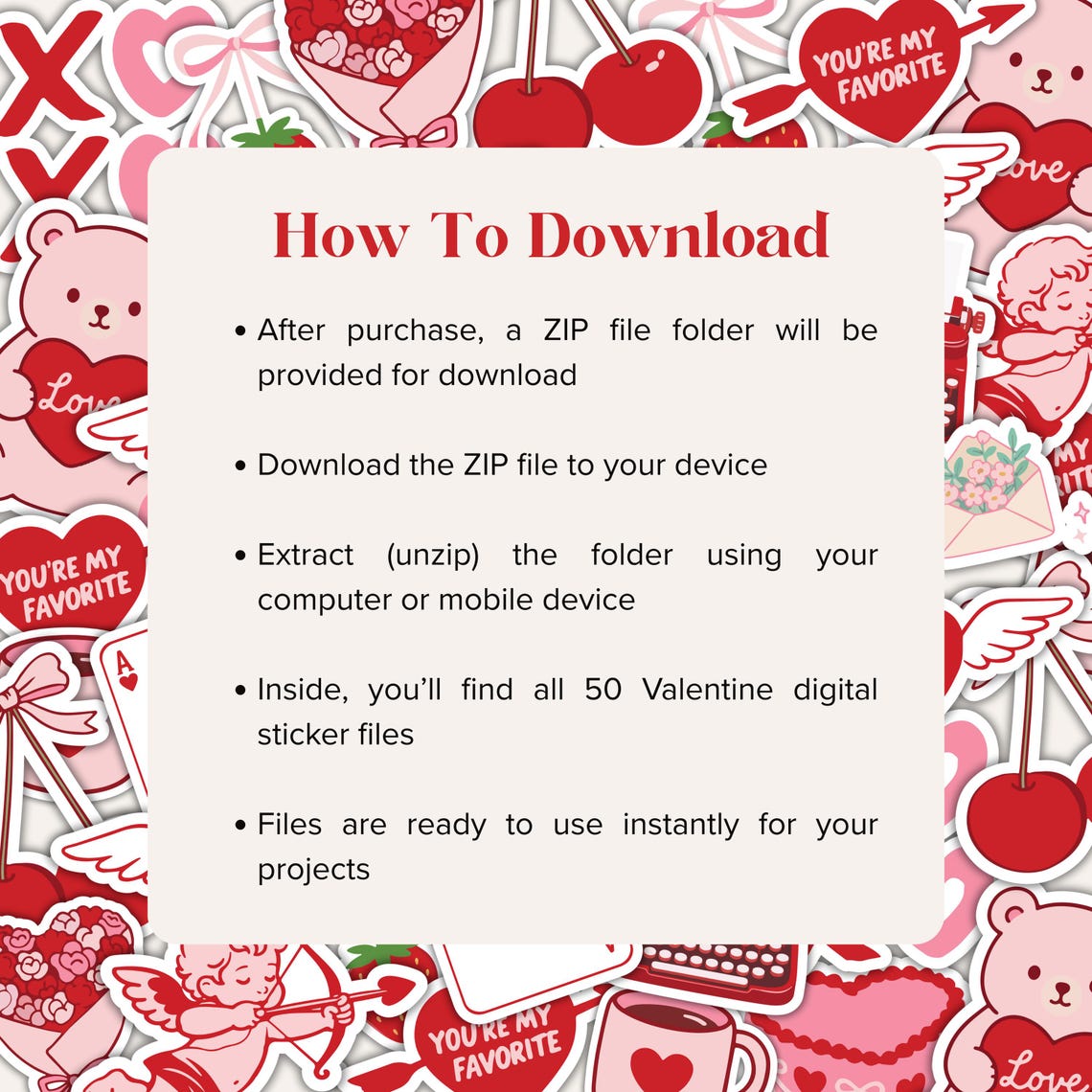 50 Digital Valentine's Day Stickers | Valentine Vinyl Sticker PNG, SVG ...