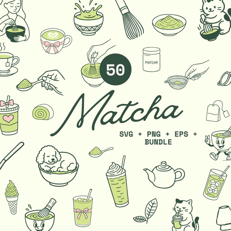 50 Matcha Tea Illustrations | Matcha Clipart | Matcha Tea PNG | Cute ...