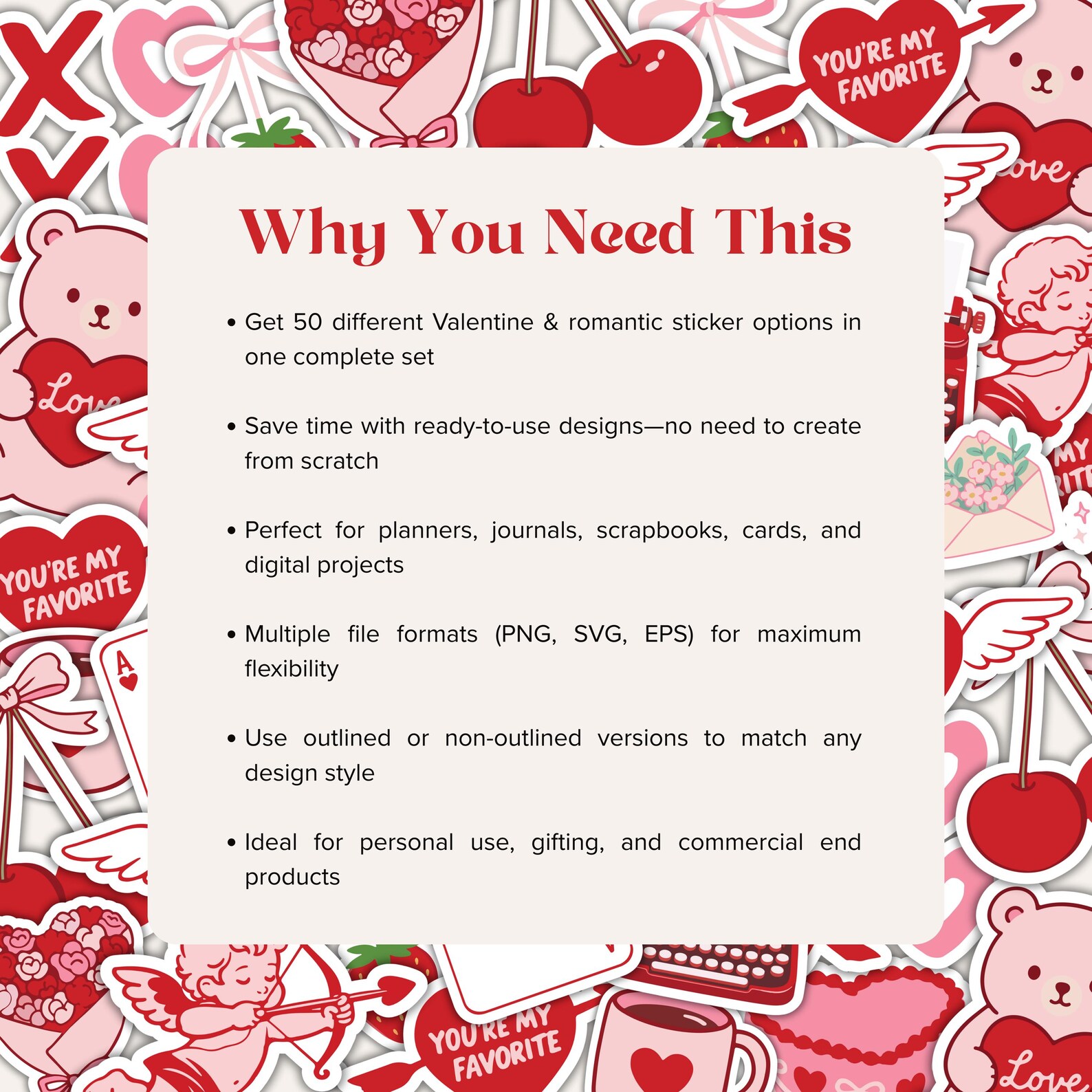50 Digital Valentine's Day Stickers | Valentine Vinyl Sticker PNG, SVG ...
