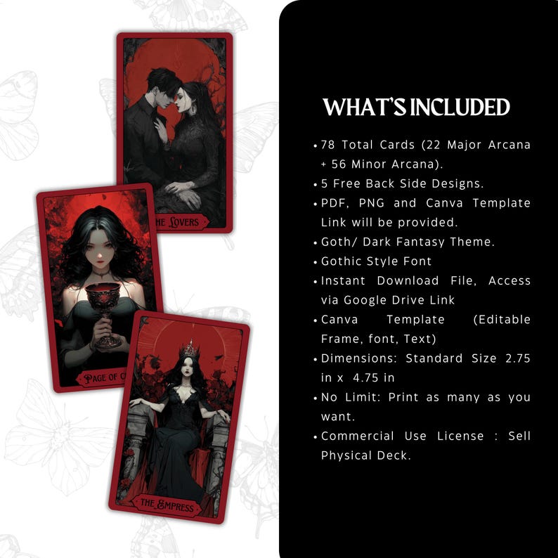 Printable Tarot Deck Gothic Theme, Dark Fantasy, 78 Cards Tarot Deck ...