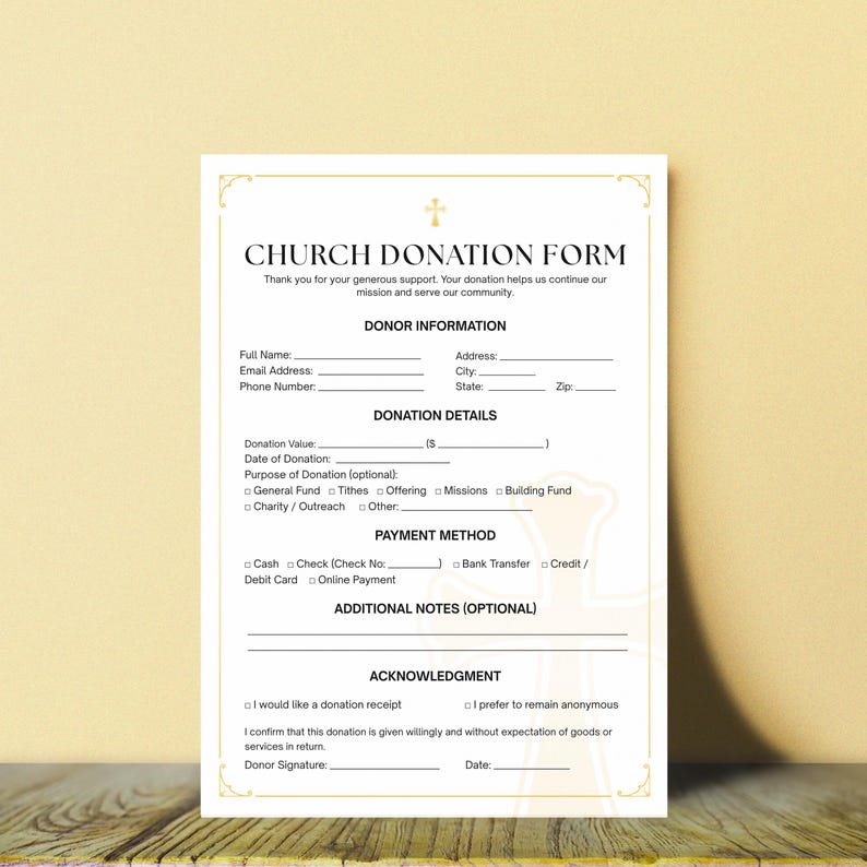 Church Donation Form A4 Canva Template | Church Donation Receipt PDF ...