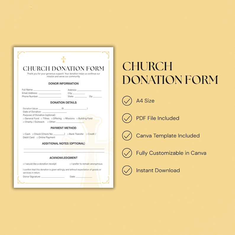 Church Donation Form A4 Canva Template | Church Donation Receipt PDF ...