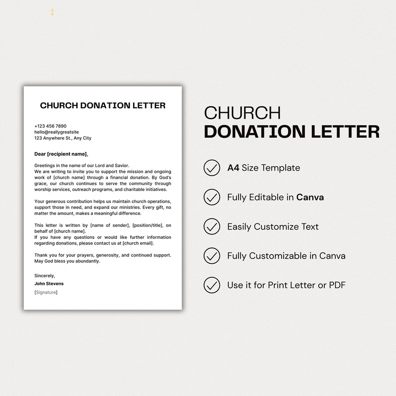Editable Digital Church Donation Letter | Nonprofit Donation Letter ...