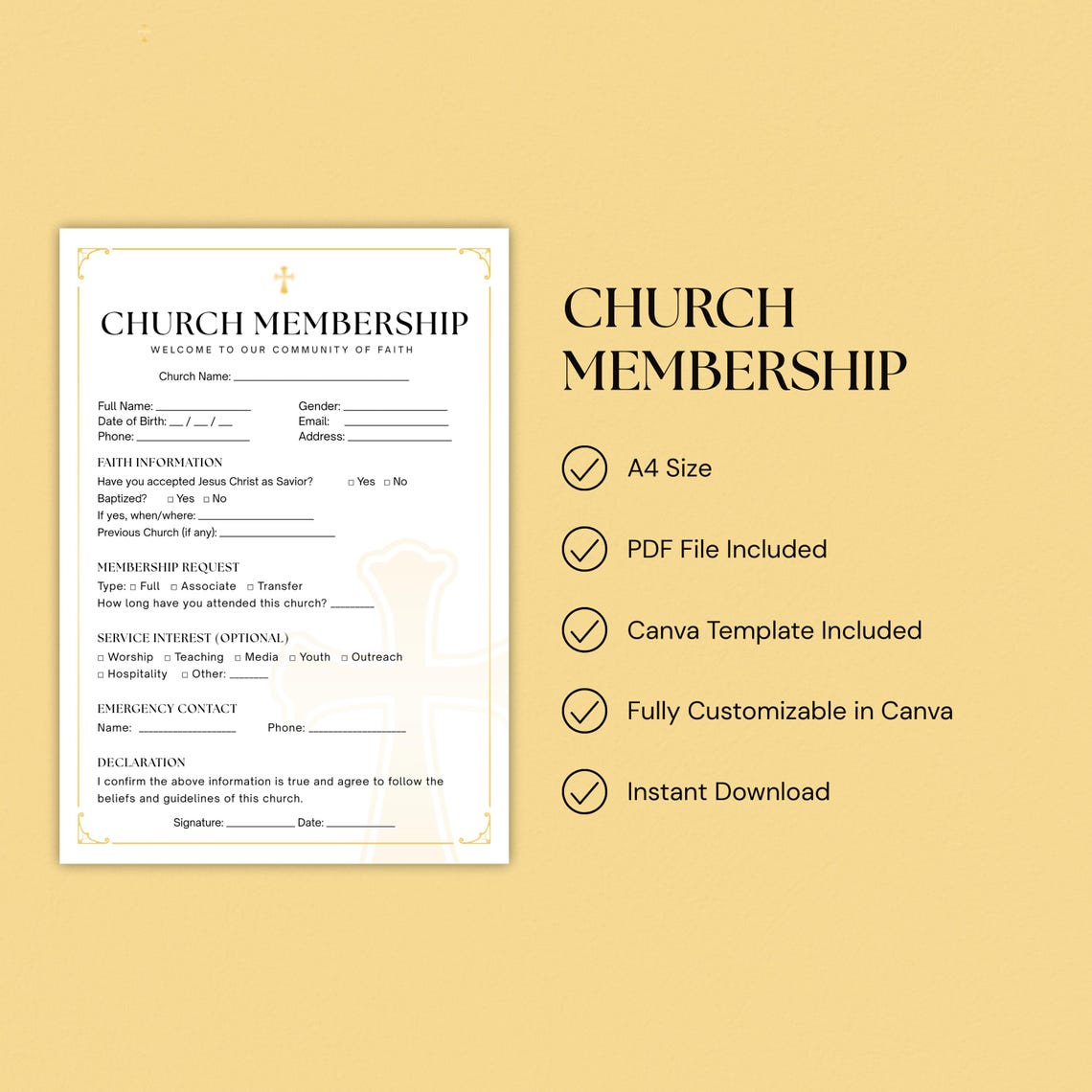 Editable Church Membership Application Form Canva Template | Membership ...