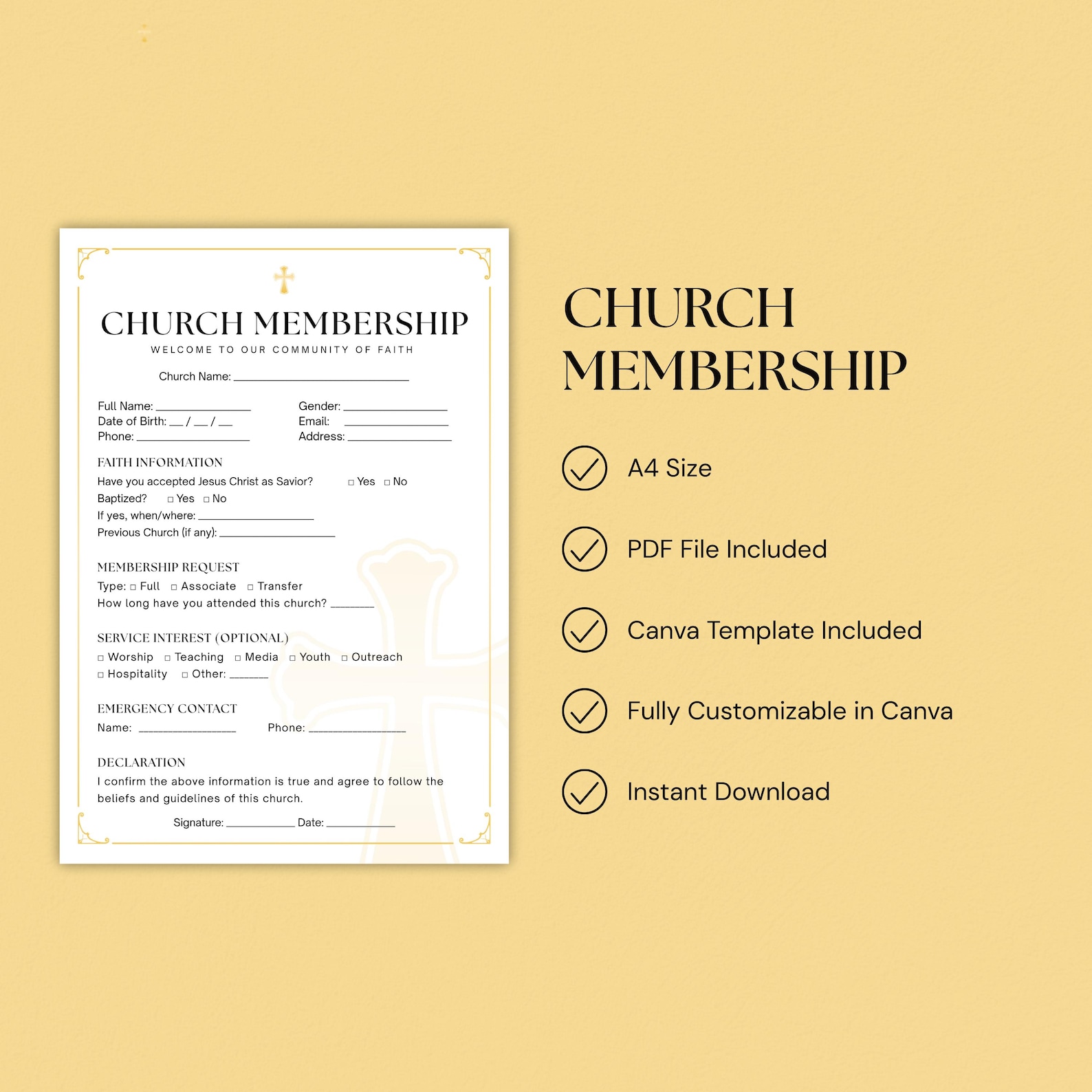 Editable Church Membership Application Form Canva Template | Membership ...