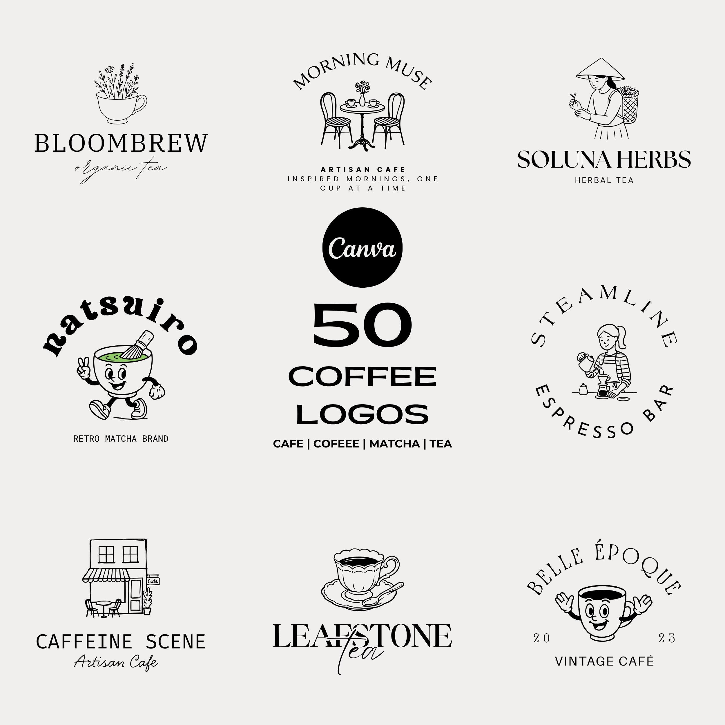 50 Premade Coffee Logos | Customizable Barista Logo | Minimal Logo ...