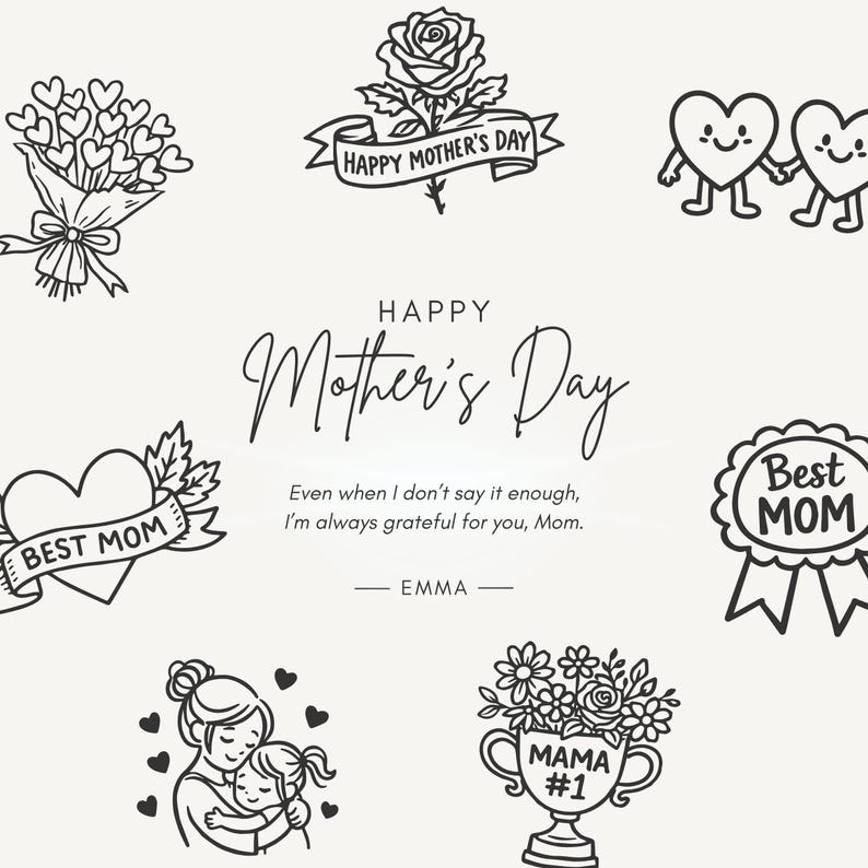 50 Hand Drawn Mothers Day Clipart Bundle | Mother's Day Illustration ...