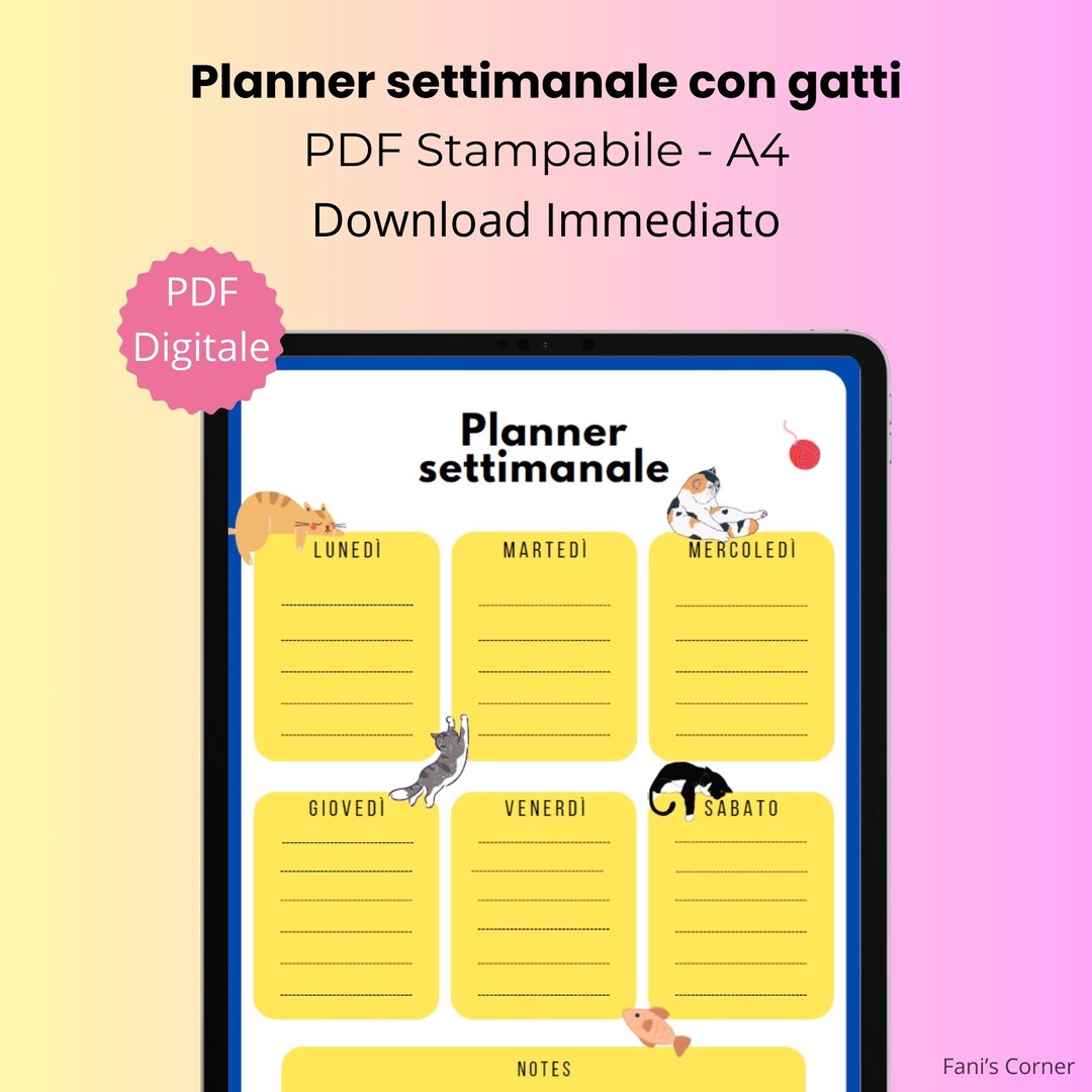 Weekly Planner With Cats – Printable PDF A4 | Cute Digital Agenda ...