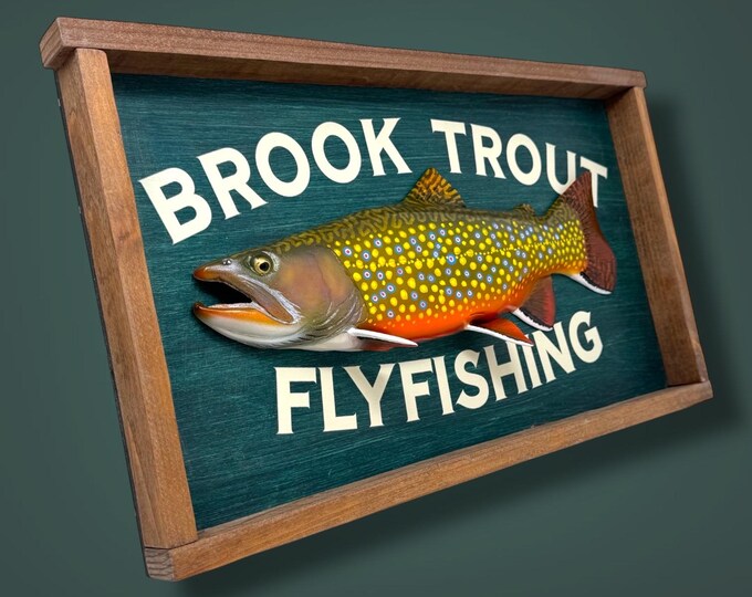 Brook Trout Flyfishing Wood Carving Handmade Carved Fishing 3D ...