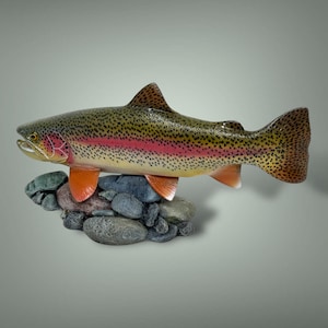Rainbow Trout River Sculpture Fishing Gift for Anglers Handmade Made in ...