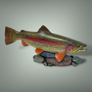 Rainbow Trout River Sculpture Fishing Gift for Anglers Handmade Made in ...
