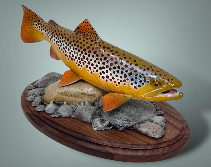 Brown Trout Original Wood Carving Fishing Gift for Angler Flyfishing ...