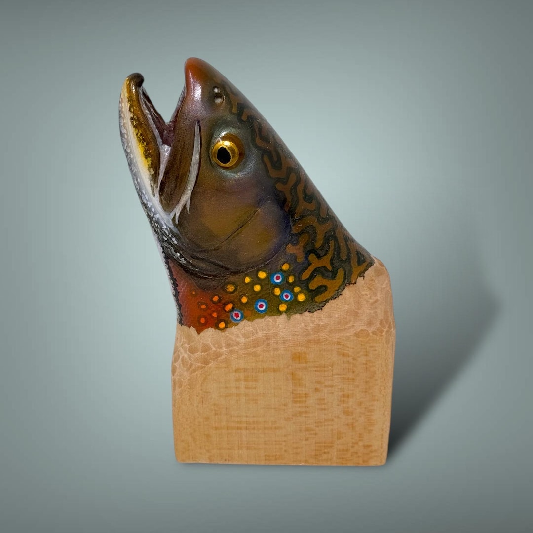 Brook Trout Head Wood Carving Fishing Gift for Angler Flyfishing Fly ...