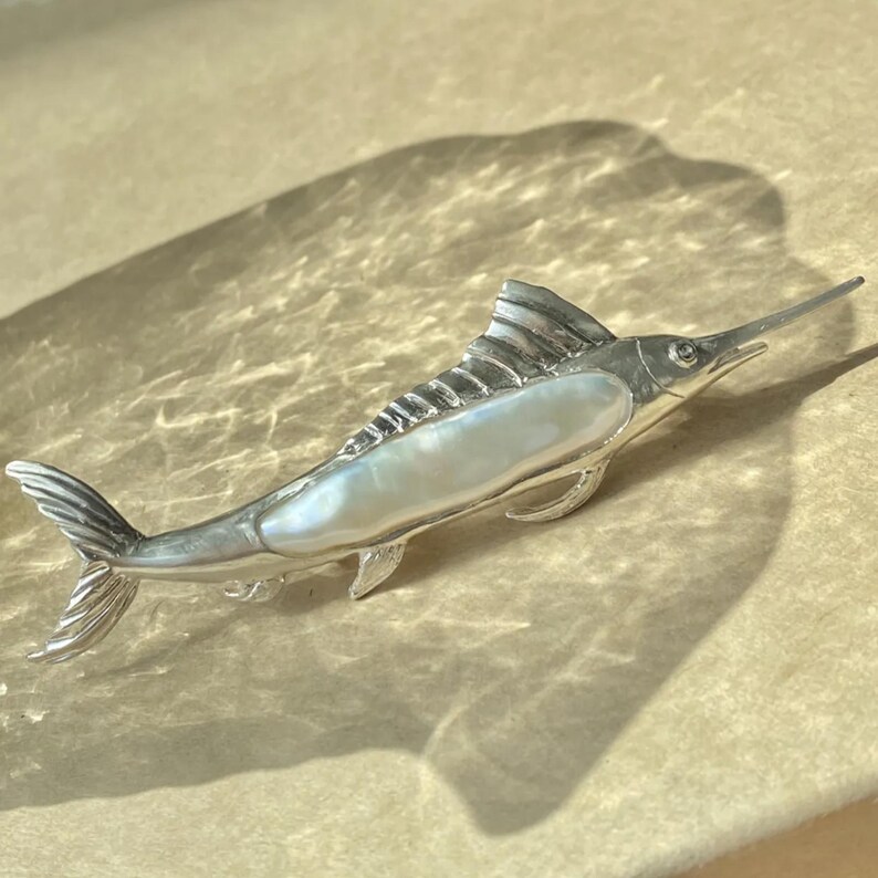 925 Silver Sailfish Brooch | Hand Carved Fish Pin | Ocean Animal ...