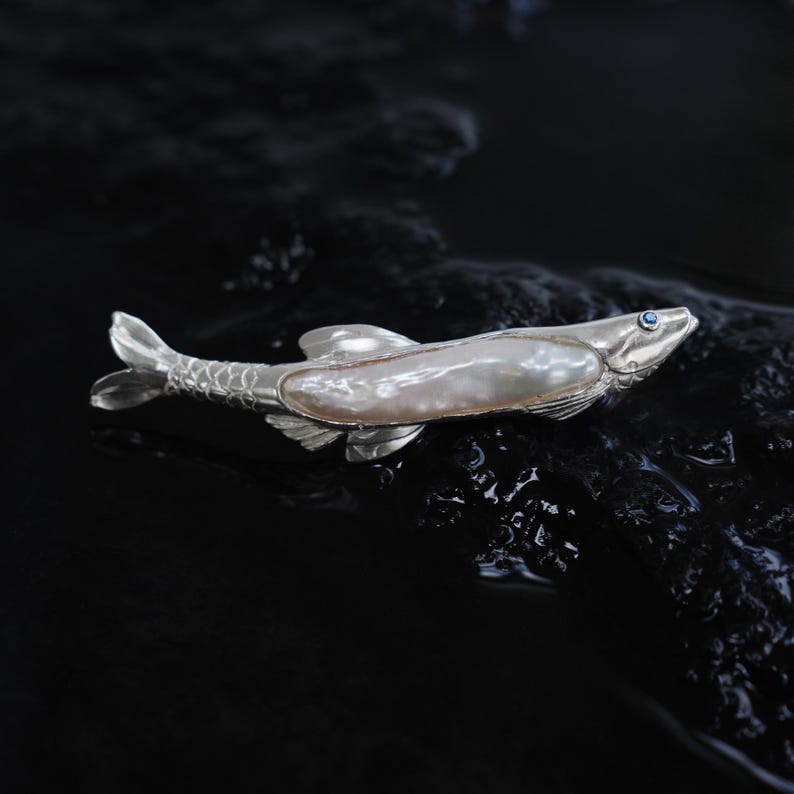 Fish Brooch in Sterling Silver–animal Totem Pin–freshwater Fish Jewelry ...