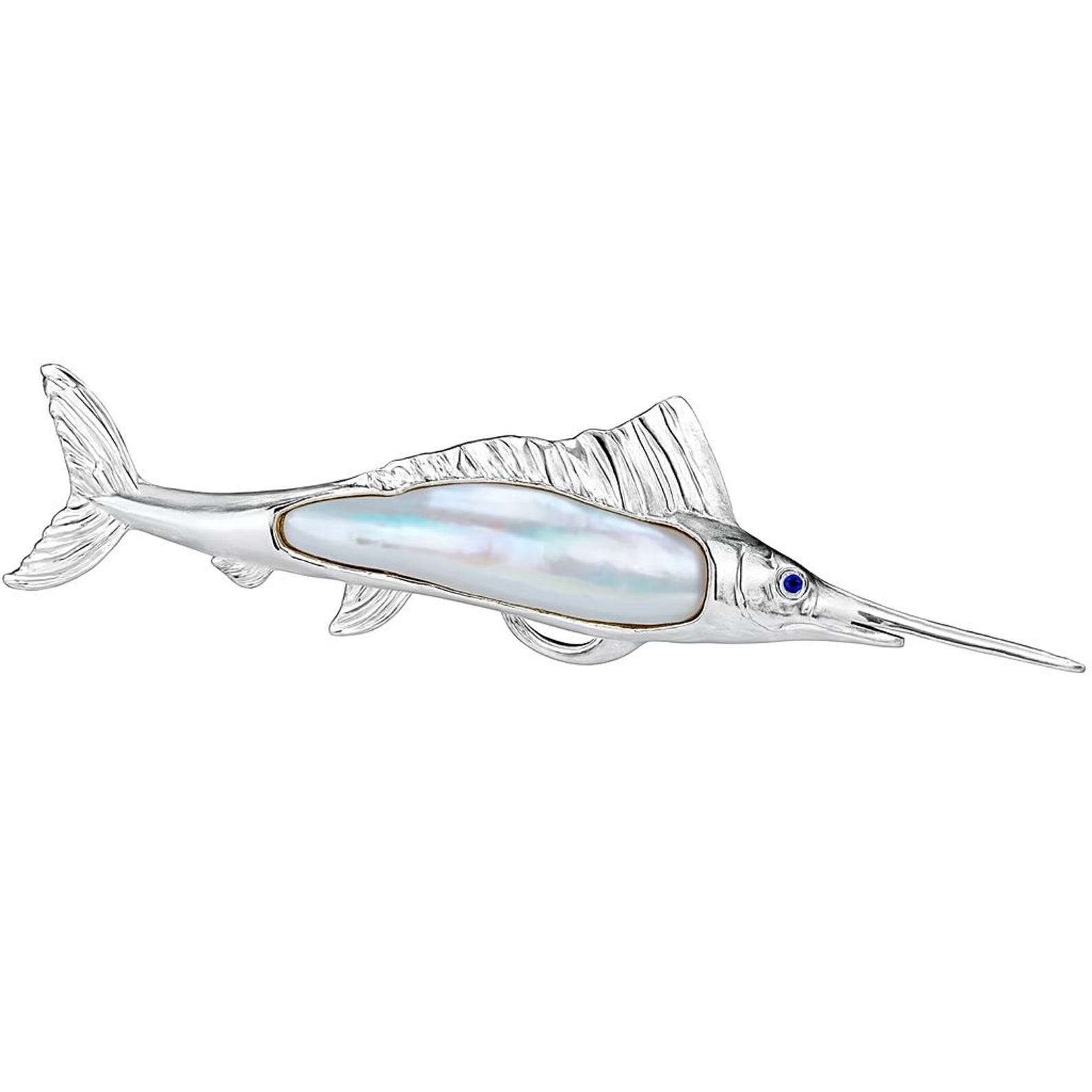 925 Silver Sailfish Brooch | Hand Carved Fish Pin | Ocean Animal ...