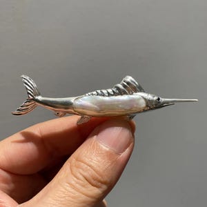 925 Silver Sailfish Brooch | Hand Carved Fish Pin | Ocean Animal ...
