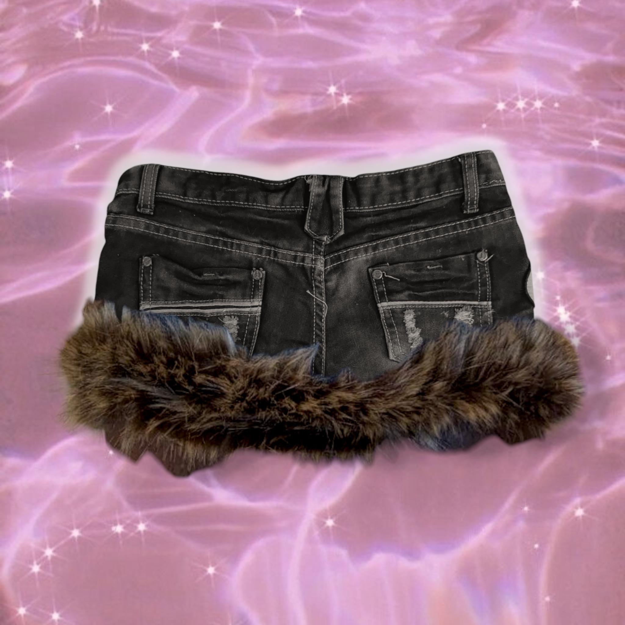 Y2K Alternative Punk Emo Goth Grunge Fur Trim Denim Skirt - Etsy