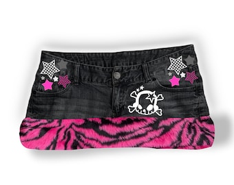 Reworked Y2K Grunge Gyaru Rave Fur Trim Denim Micro Skirt - Etsy