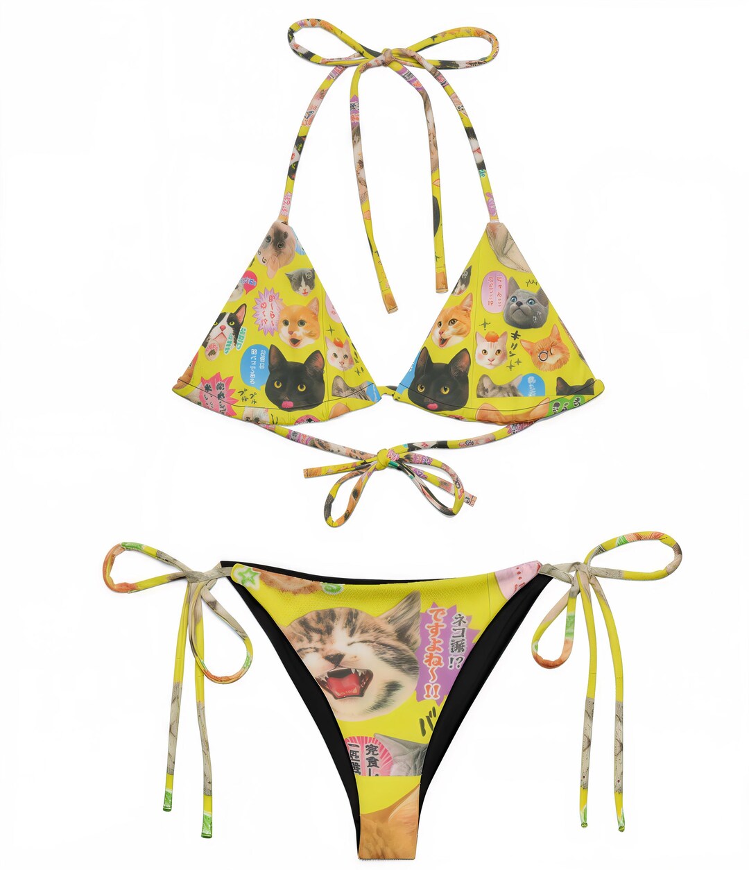 Y2K Cat Print Bikini, Kawaii Cyber Rave Recycled Fabric - Etsy
