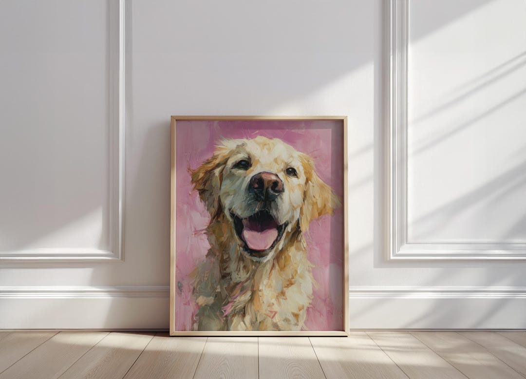 Golden Retriever Dog Oil Painting | Smiling Dog Portrait Print With ...