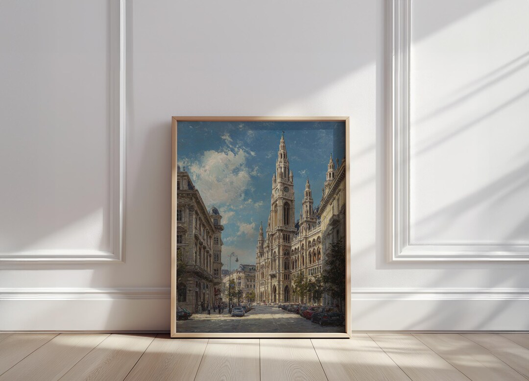 Vienna Rathaus Oil Painting | Austrian City Architecture Street Scene ...