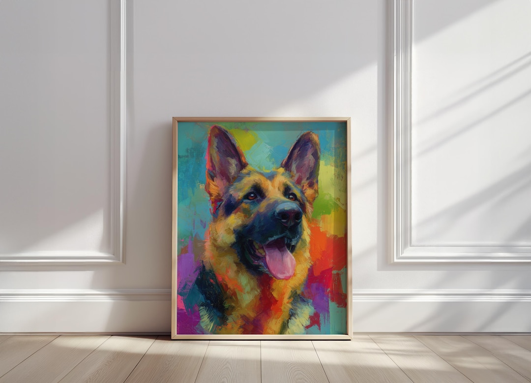 German Shepherd Oil Painting | Colorful Abstract Dog Portrait Print ...