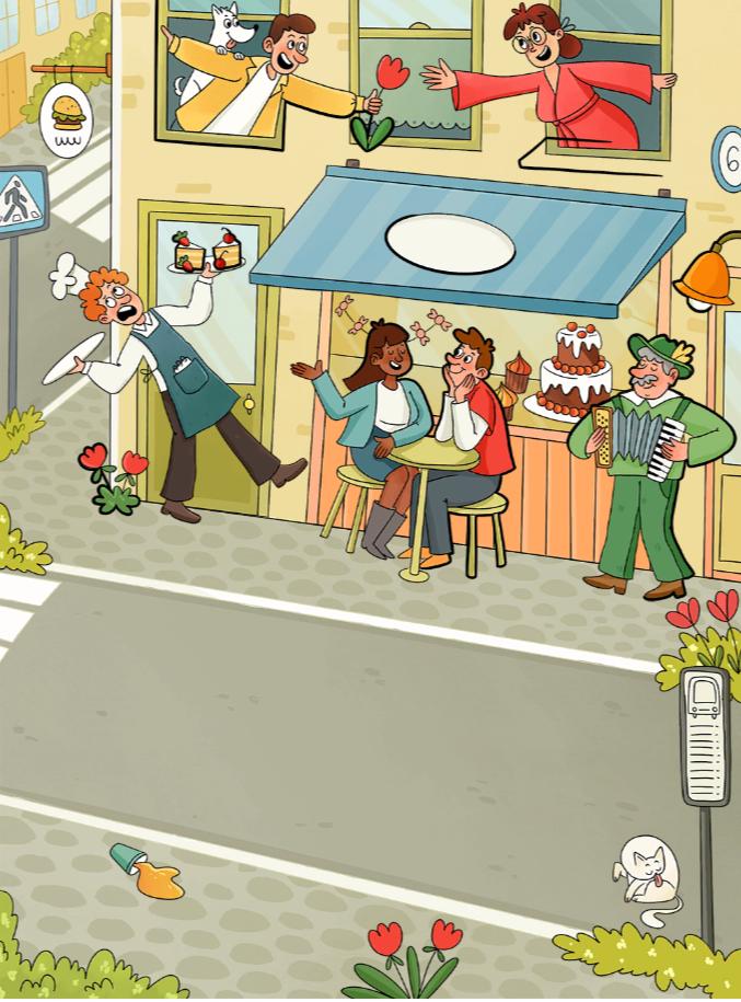 Happy Urban Life Art Print – Whimsical People and City Scene – Digital ...