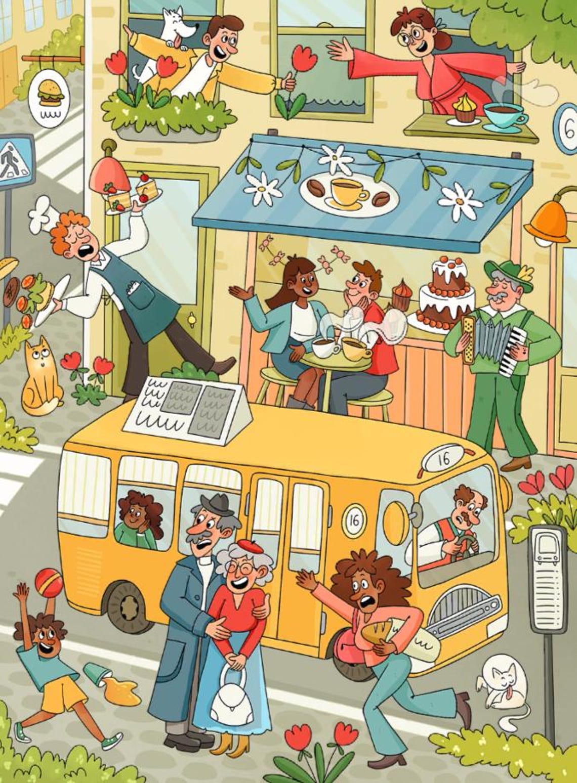 Happy Urban Life Art Print – Whimsical People and City Scene – Digital ...